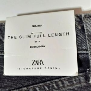 Zara | Jeans | New Zara Yellow Floral Embroidery Blackgray Full Length ...